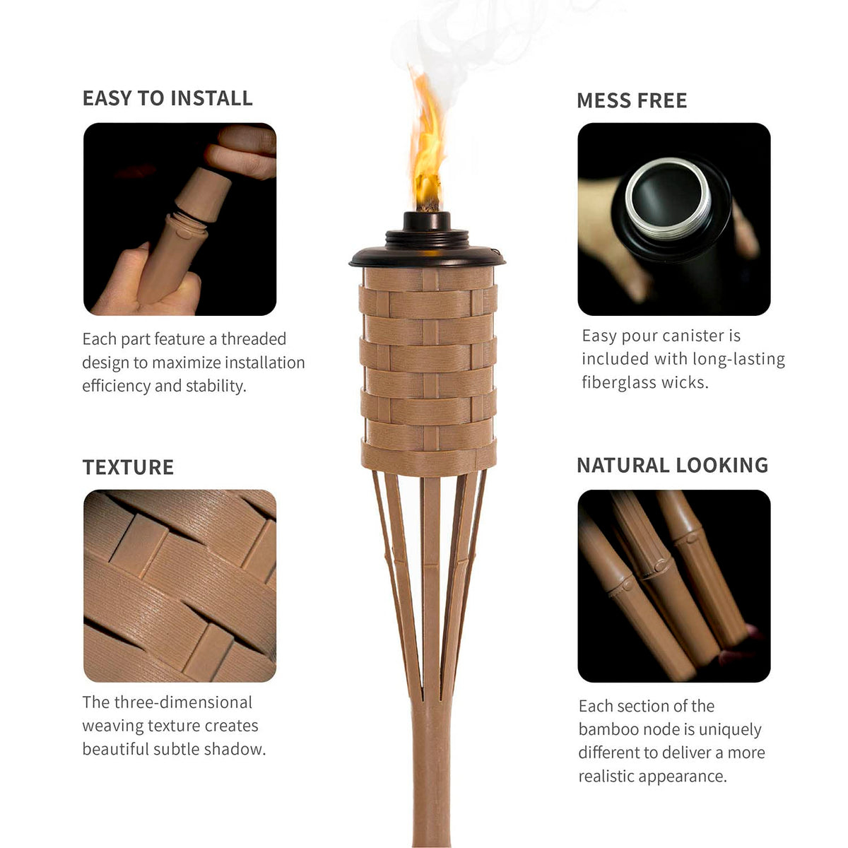 Onethatch Citronella Torches (Brown Color, 4Pack); Bamboo Torch, Perfe ...