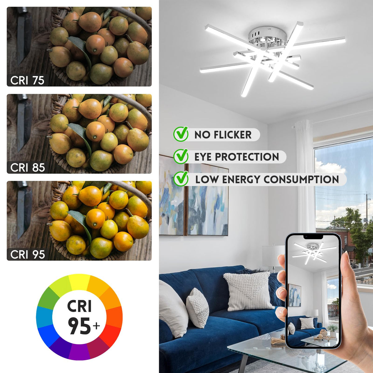 CANEOE Modern Led Ceiling Light,50W Sputnik LED Dimmable Ceiling Light ...