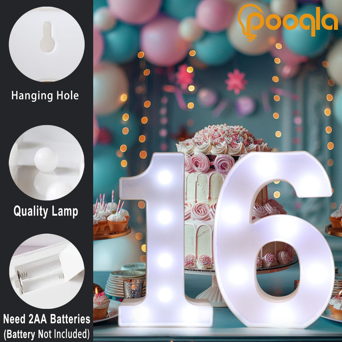 Pooqla LED Marquee Number 80 Sign for 80th Birthday Party Decor, Plast ...