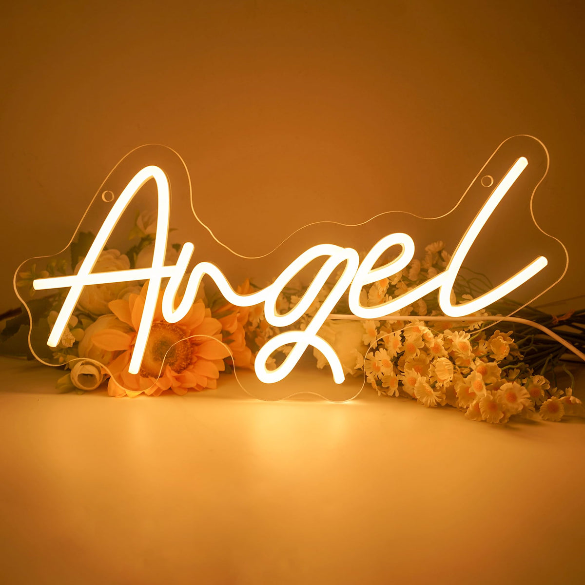 JIURUIFFC Angel Neon Sign, Warm White, Dimmable USB Powered Wall Decor ...