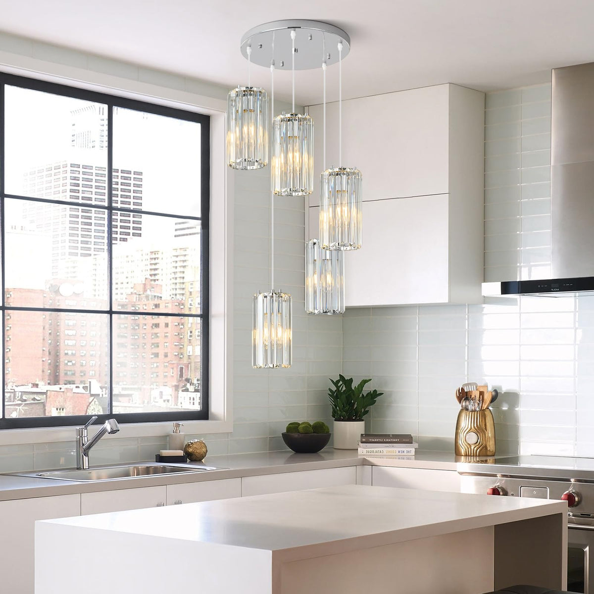 Zhllmq Chrome Pendant Lighting Modern Pendant Light Mini Crystal Chand ...
