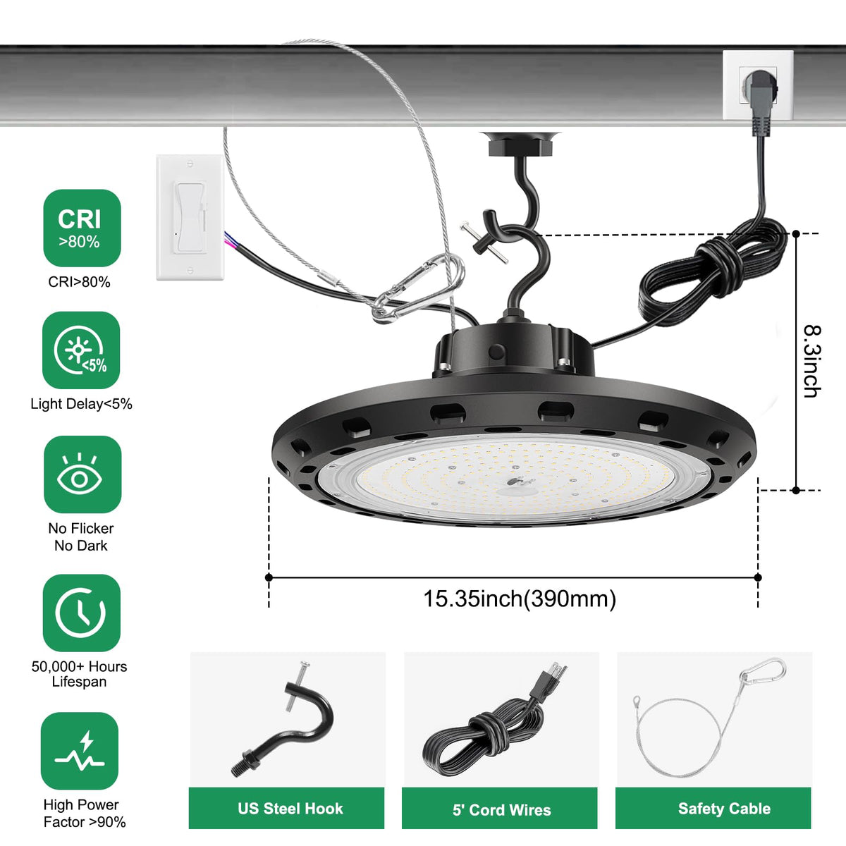 BFT UFO LED High Bay Light 300W 45000LM Dimmable Black 4Pack Model BFT ...
