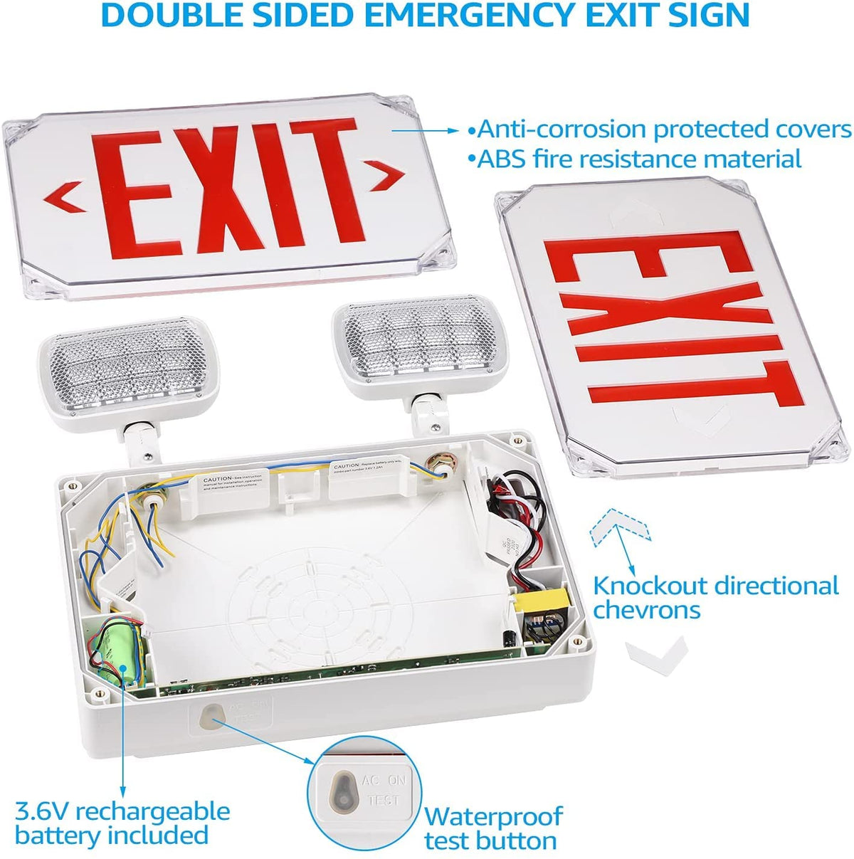 Leonlite Led Exit Light, Wet Location Exit Sign With Emergency Lights ...