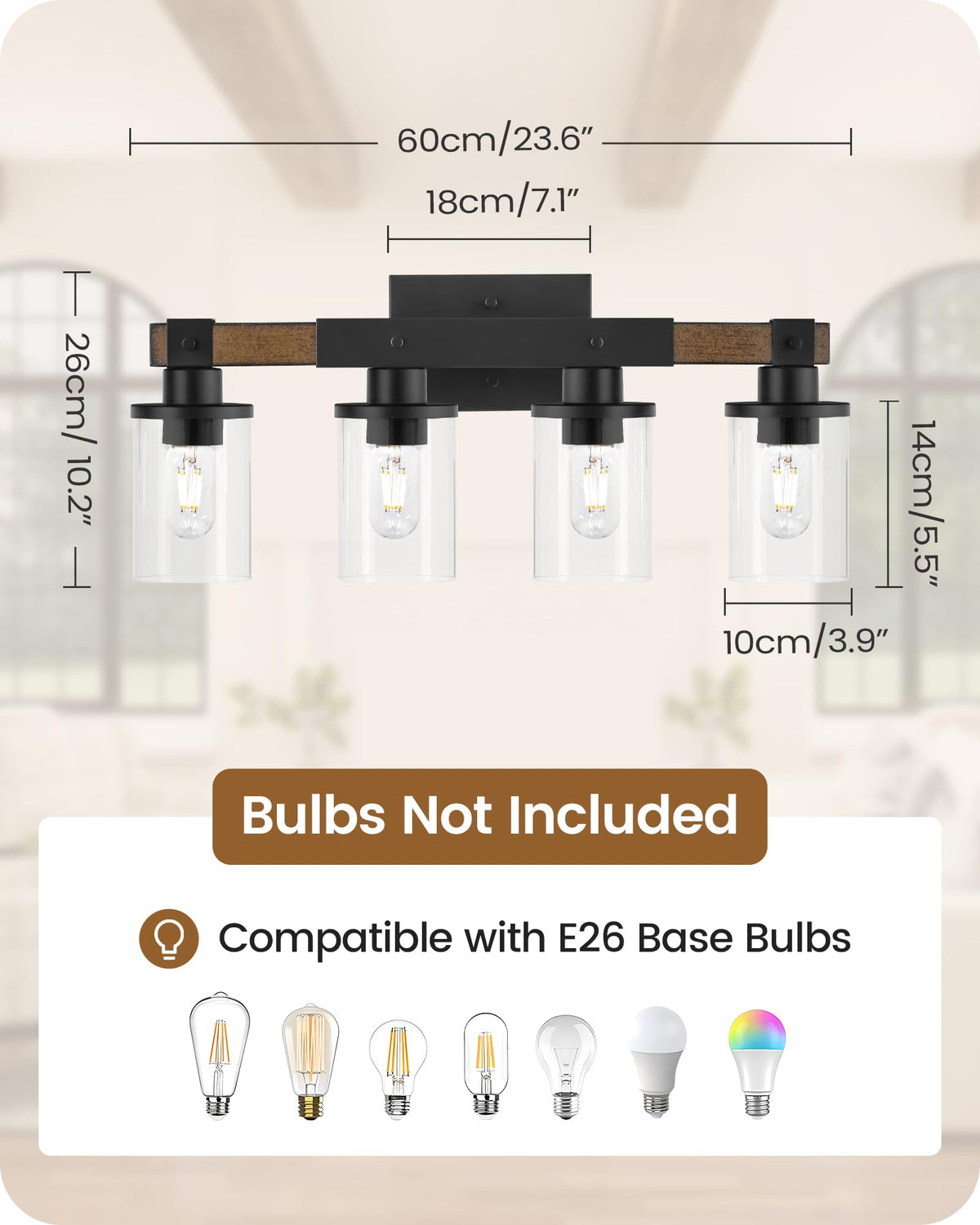 GOEBLESON 4-Light Bathroom Vanity Light Fixture - Rustic Farmhouse ...