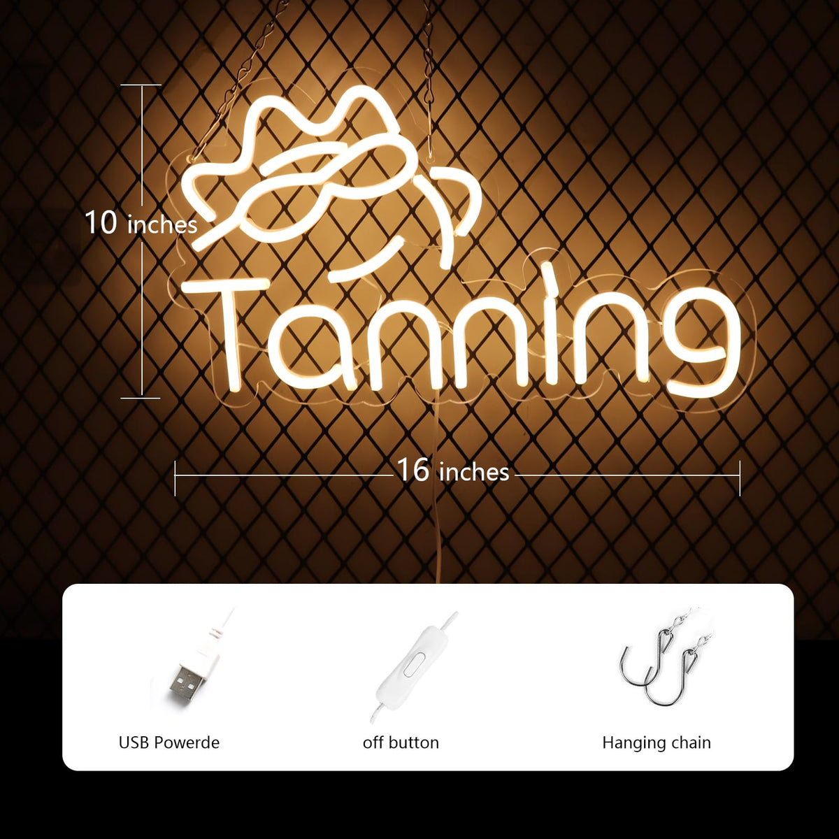 JFLLamp Neon Wall Decor Sign for Tanning Shop, LED, 16x10 Inch, Warm W ...