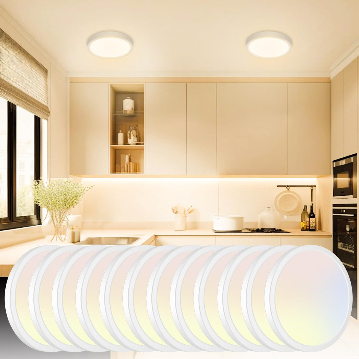 12Pack LED Flush Mount Ceiling Light, Dimmable & 100W Equivalent Super ...