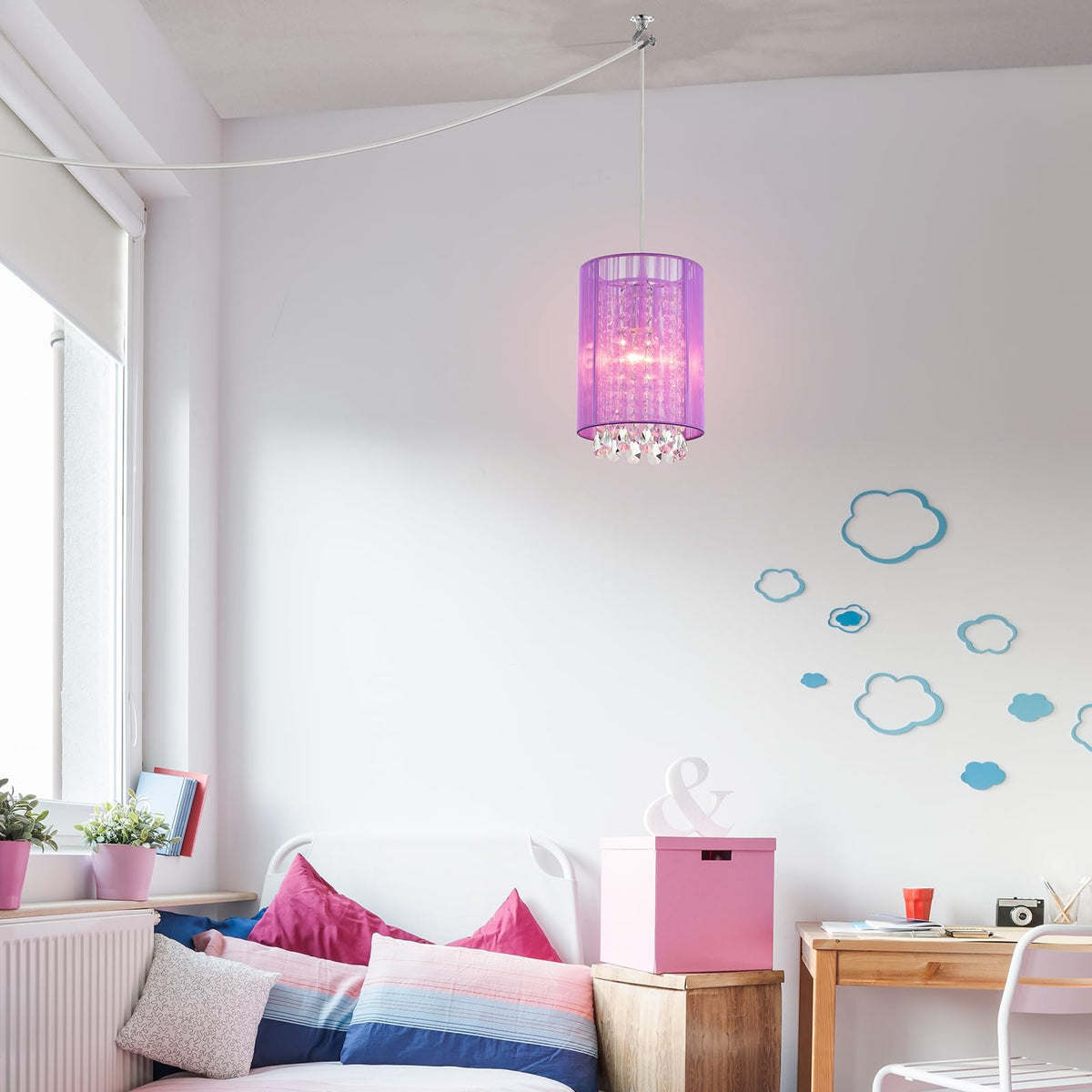LaLuLa Hanging Lamp, 1-Light Pendant Light, Purple Cotton, 7in, Model ...