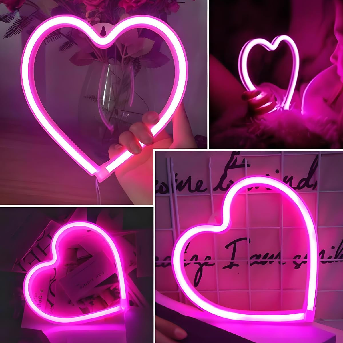 Exf Pink Heart Neon Sign - Battery Operated Led Lamp For Home Décor, G ...