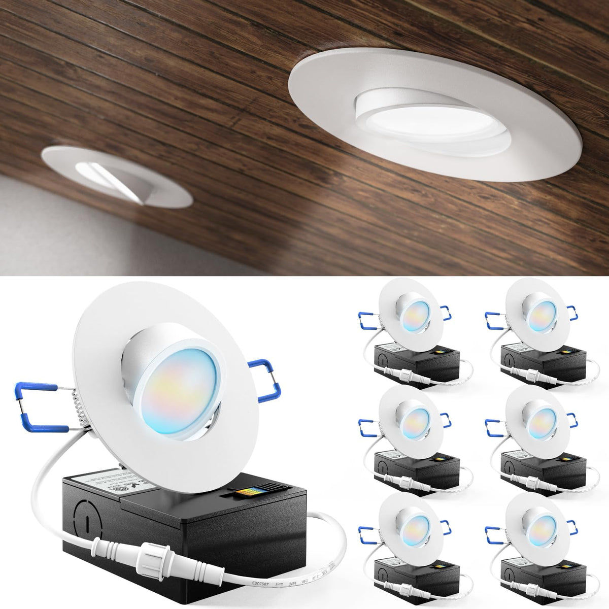 Sunco 6 Pack Adjustable Recessed Lighting 3 Inch Led, Angled Direction ...