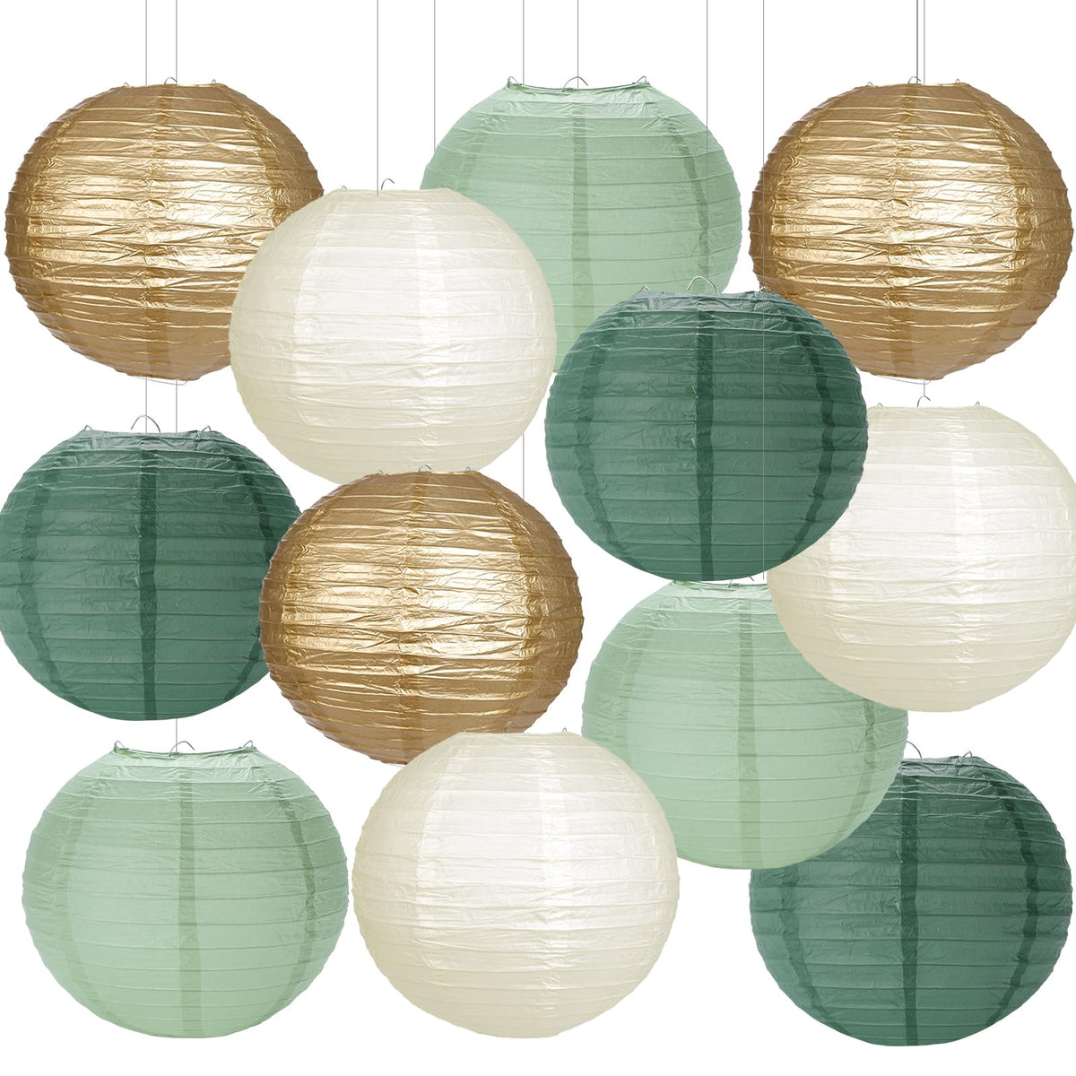 Yunxuan Paper Lanterns Sage Green Gold Round Hanging Chinese Lanterns ...