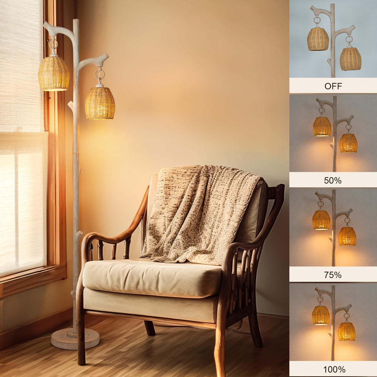68'' High Farmhouse Rustic Country Cottage Floor Lamp Tree Trunk Faux ...