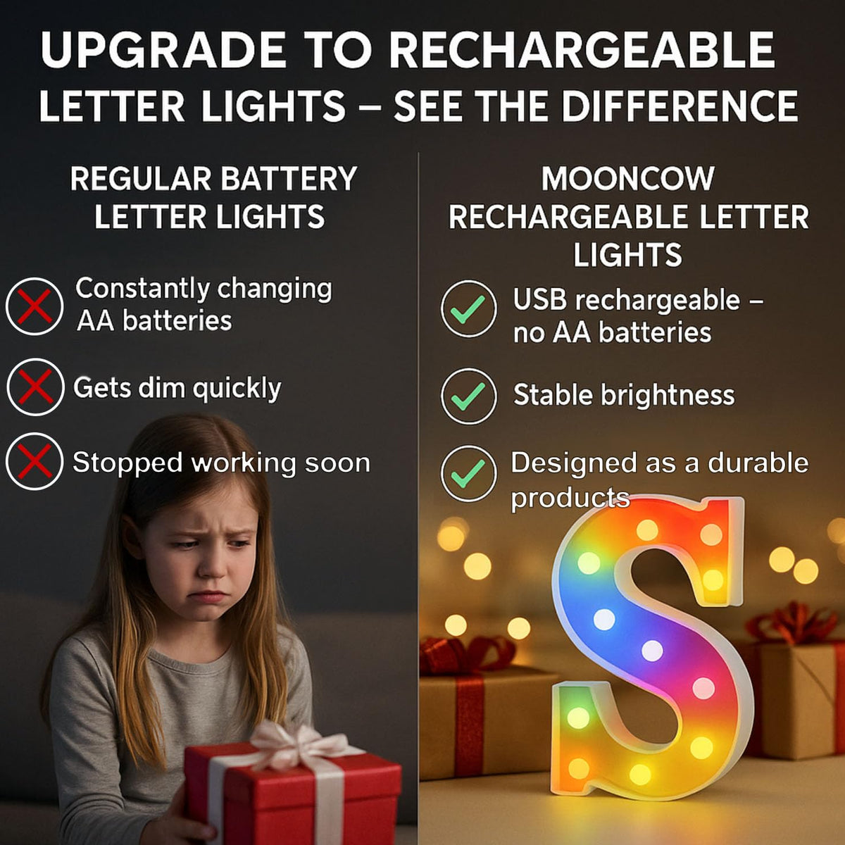 Mooncow Rechargeable Light Up Letters Colorful Marquee Letters With Re ...