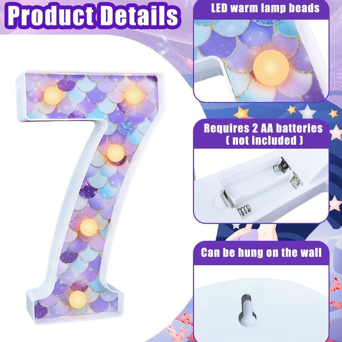 Munilail Mermaid Number 7 Light Up Sign - Led Digital Table Centerpiec ...