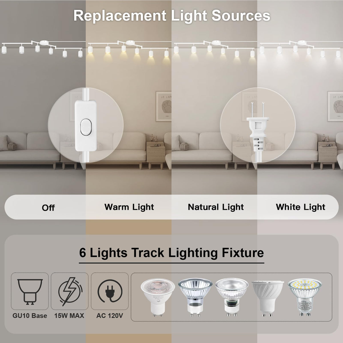 Bricosmocon Plug in Track Lighting - 6-Light Ceiling Fixture, White, M ...