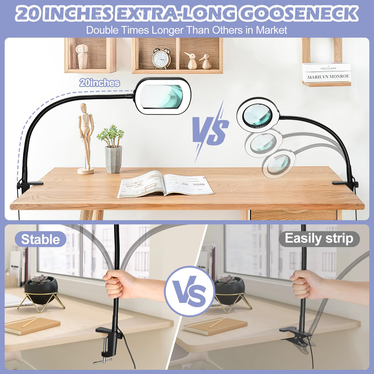 10X Square Magnifying Glass With Light And Stand, 2-In-1 Gooseneck Led ...