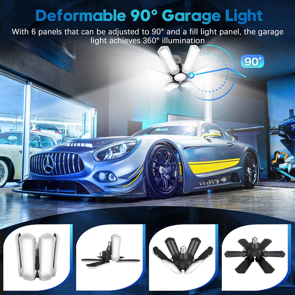 TANBABY Upgrade LED Garage Lights 4 Pack, Total 60000LM Deformable ...