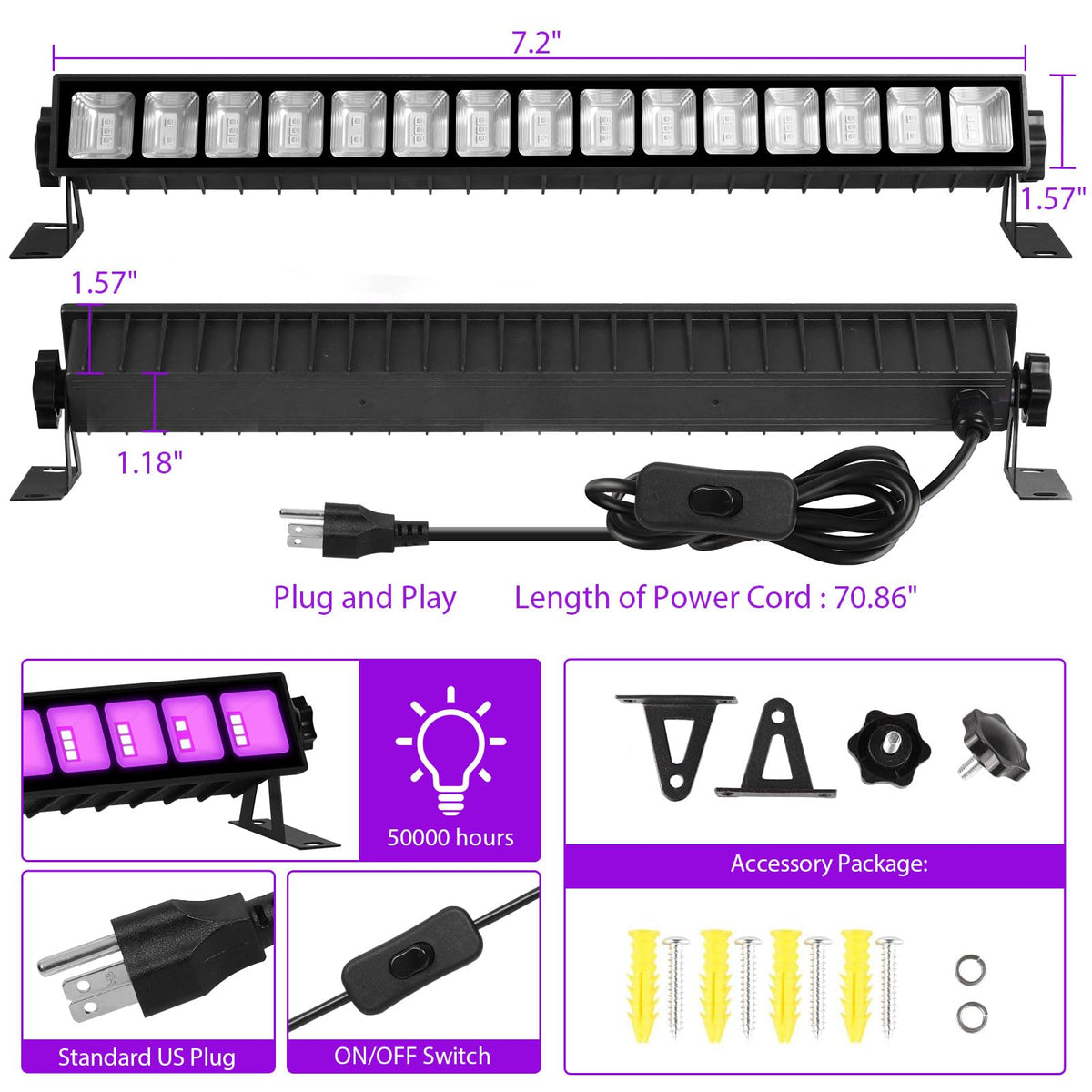 3 Pack IP66 Waterproof Black Light Bar - 36W LED Flood Lights for ...