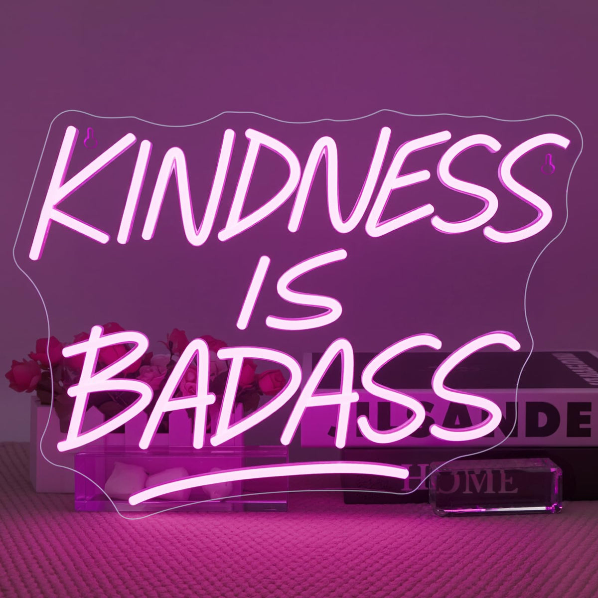 Wanxing Neon Sign - KINDNESS IS BADASS Pink LED Wall Light for Bedroom ...