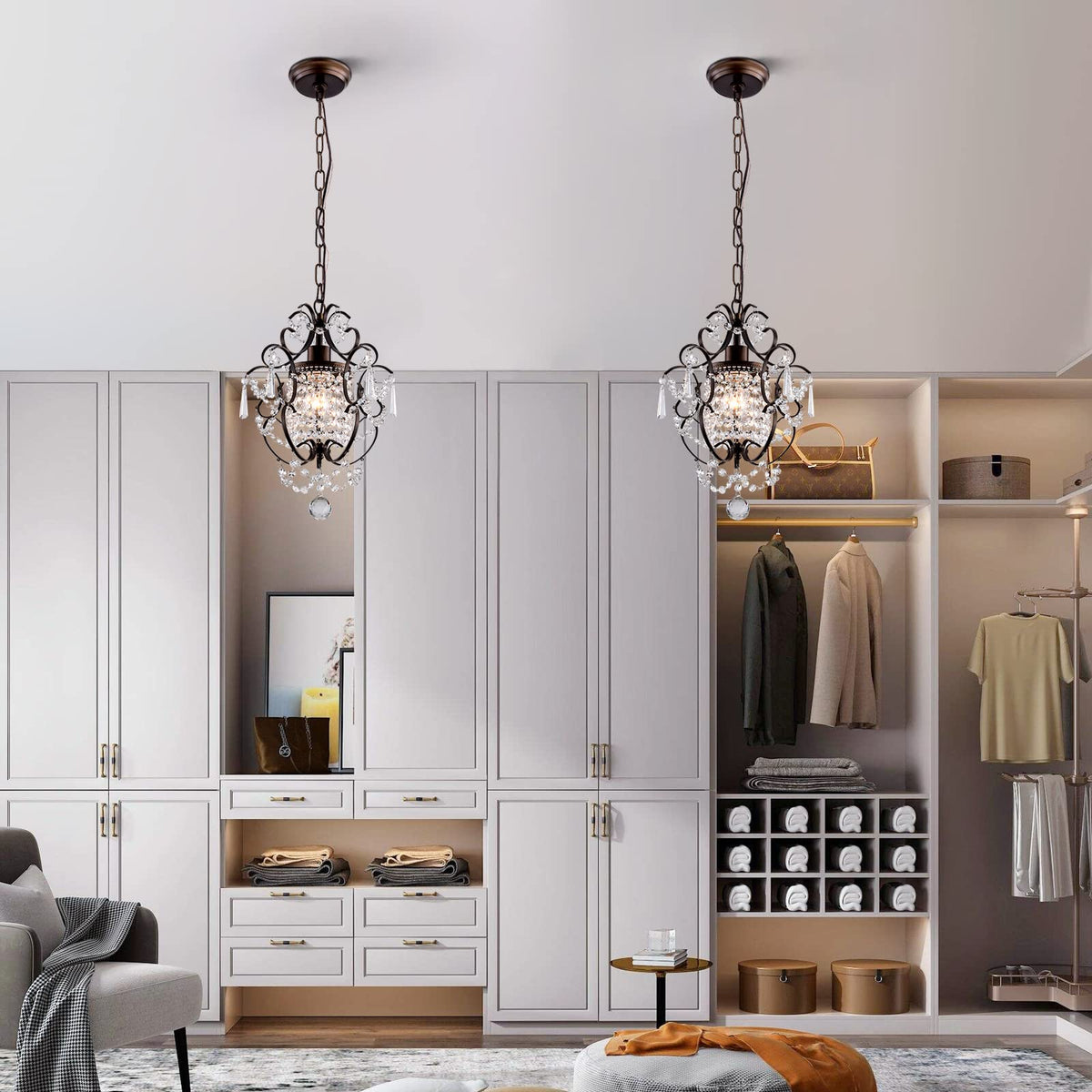 Modern Mini Crystal Chandelier,Iron Bronze Crystal Light Fixtures Ceil ...