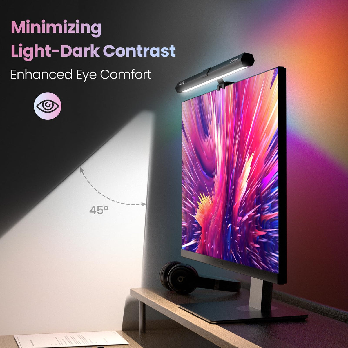 Quntis Monitor Light RGB Backlight, Eye-Care Computer Light Bar Gaming ...
