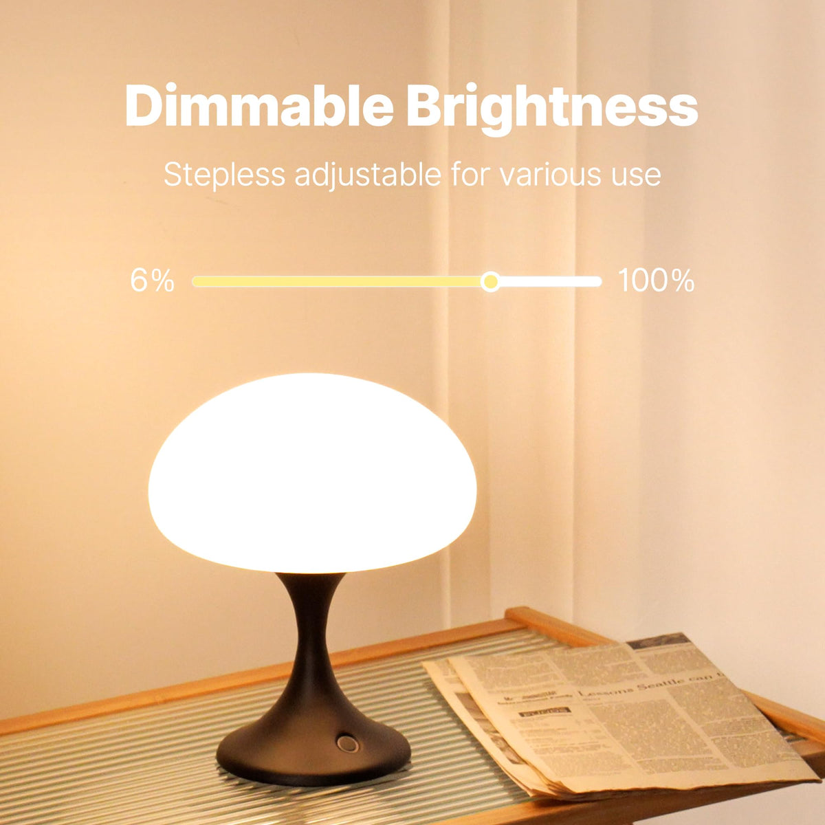 MAGCHARM Mushroom Lamp - 5W LED Cordless Glass Table Lamp, Dimmable To ...