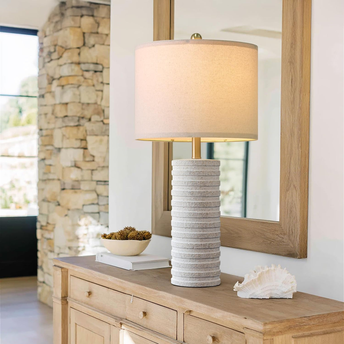 PoKat Ceramic Table Lamps Set of 2, Tall, Neutral, Distressed Finish ...
