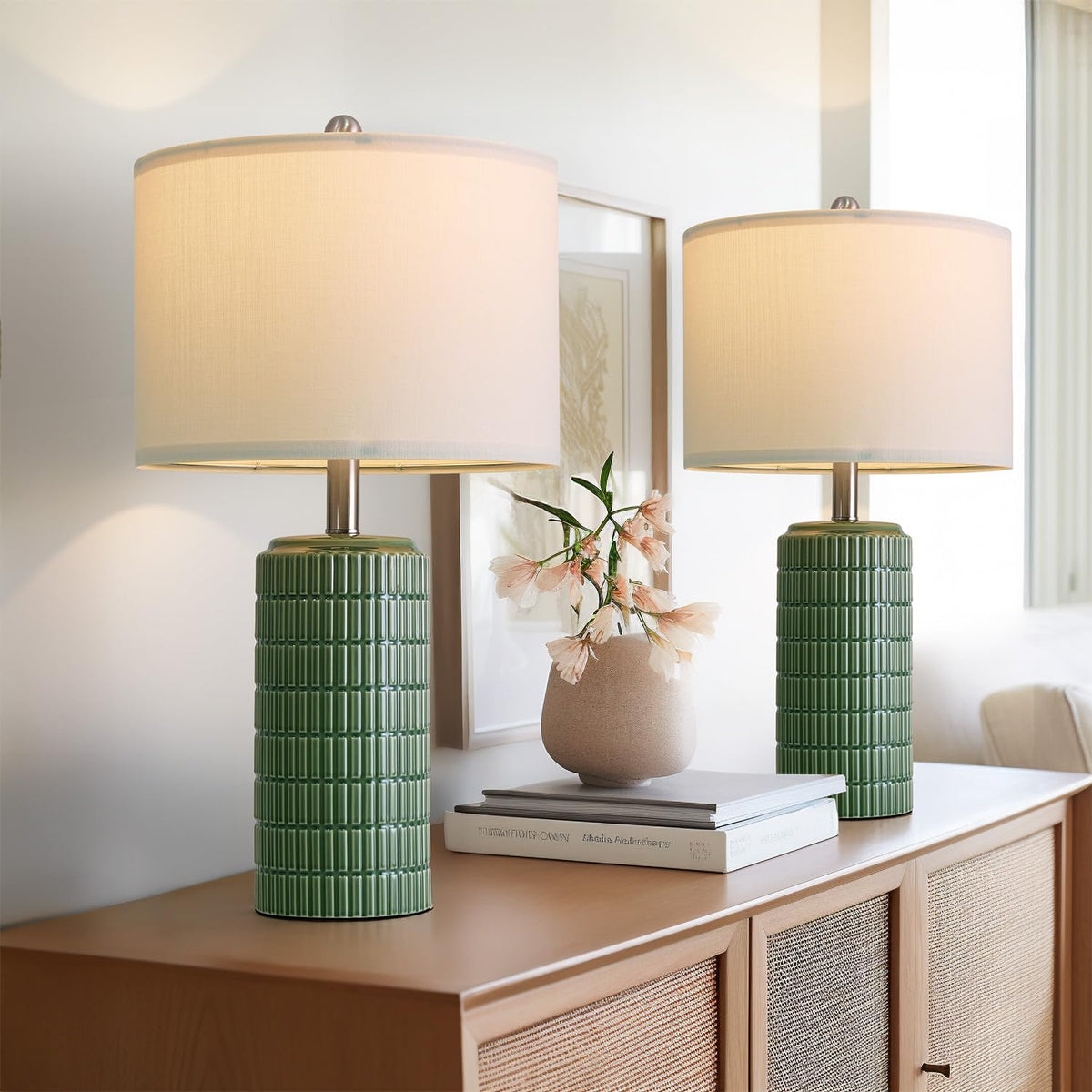 PoKat 23" Dark Green Ceramic Table Lamps Set of 2 - Modern Farmhouse N ...
