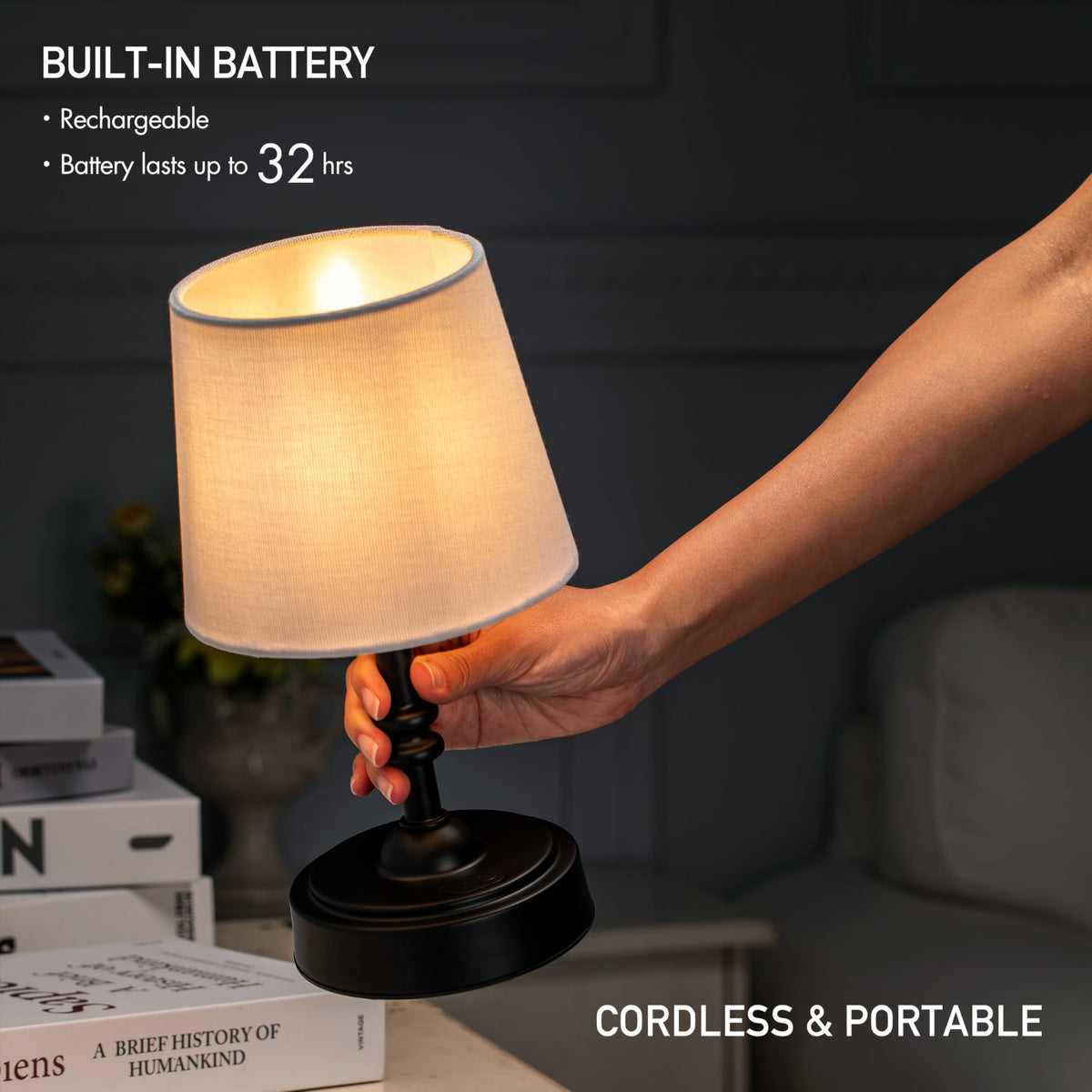 OBright Seraph Mini Cordless LED Table Lamp, 3-Level Brightness, Recha ...