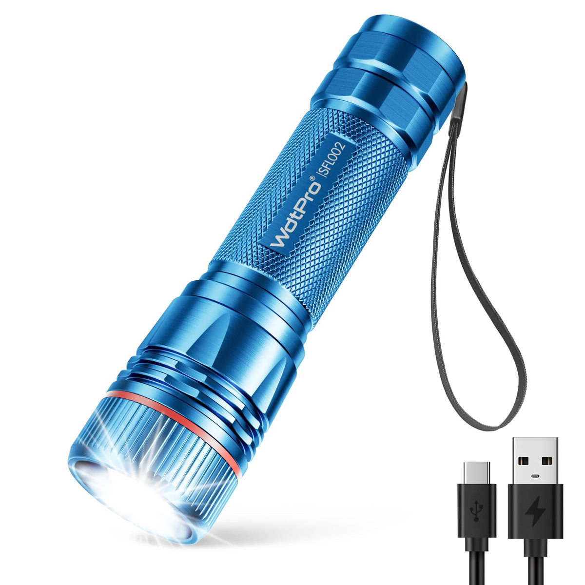 WdtPro Rechargeable LED Flashlight, High Lumens, 1 Pack, Aluminum, Blu ...