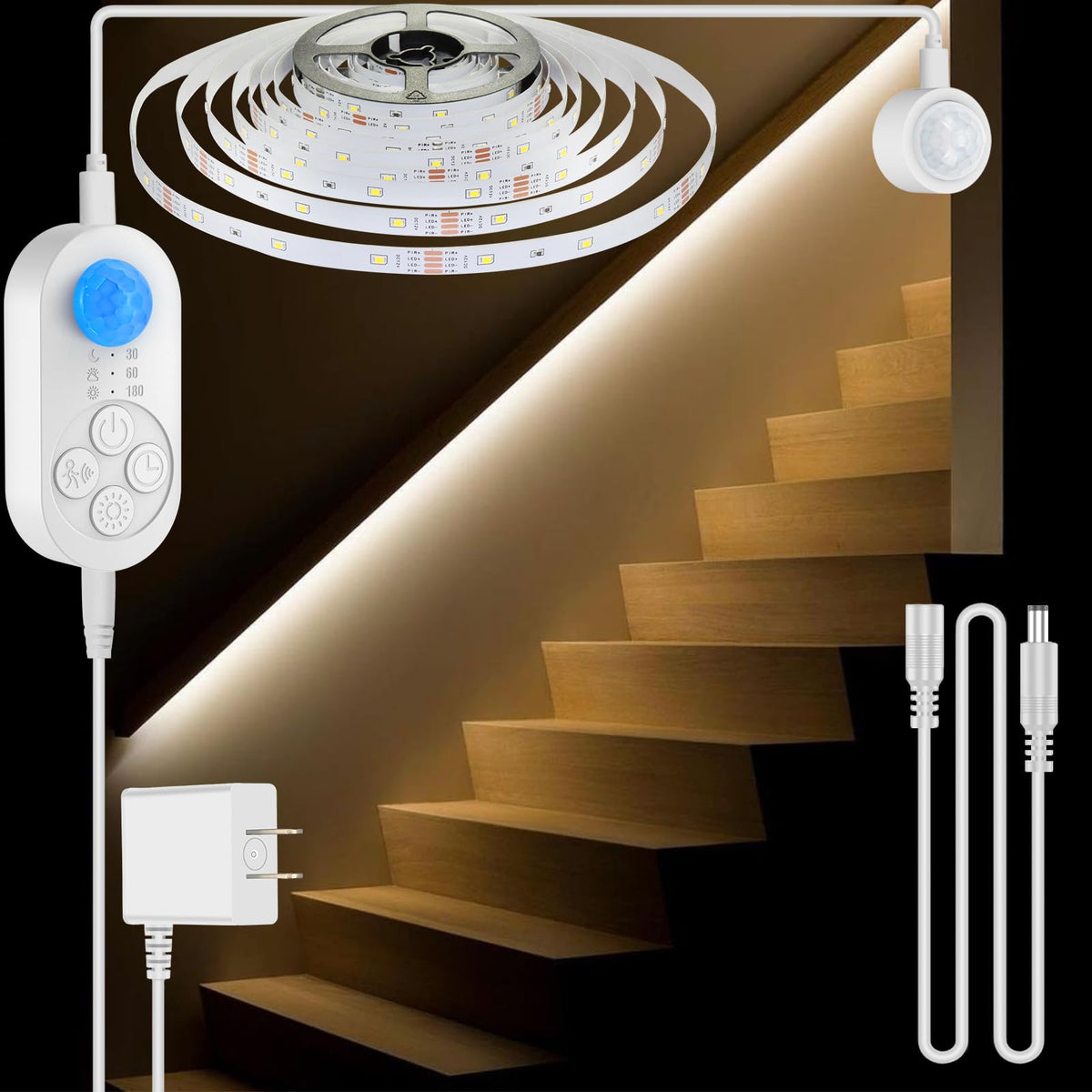 Dual Motion Sensor Light Indoor - Plug-in Motion Activated LED Stair ...
