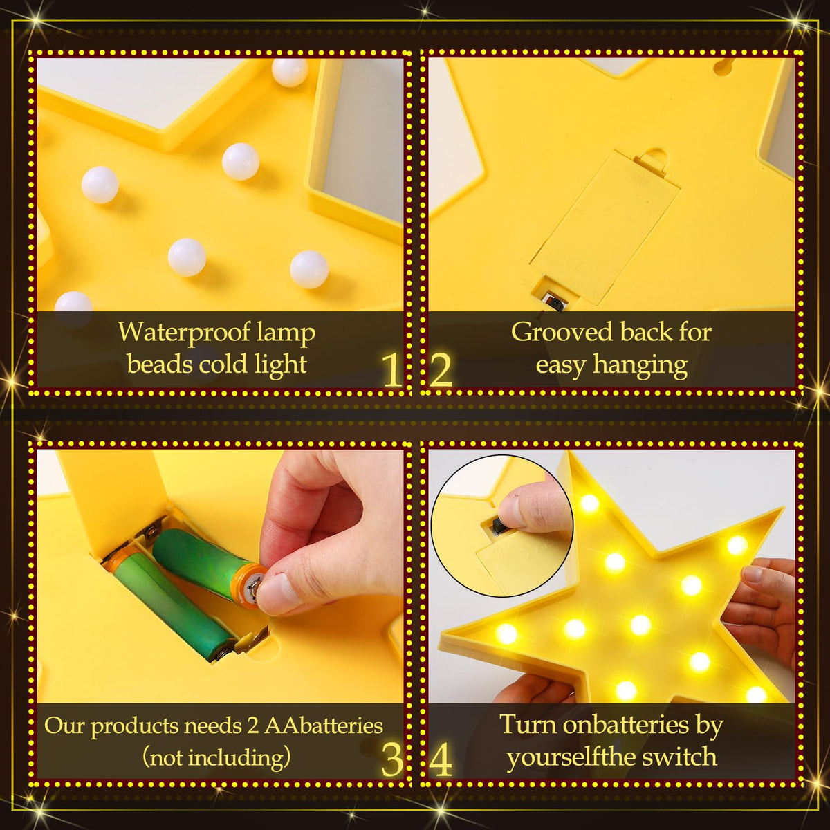 VIHOSE 3 Pcs Star Marquee Lights Movie Star Lights Battery Operated LED ...