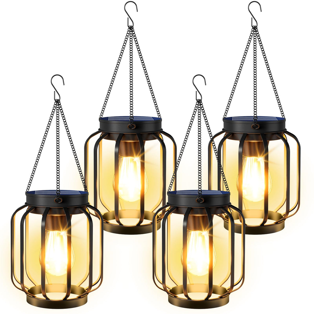 Aounq Solar Lanterns Outdoor Waterproof 4 Pack 14.37 Metal Hanging Sol ...