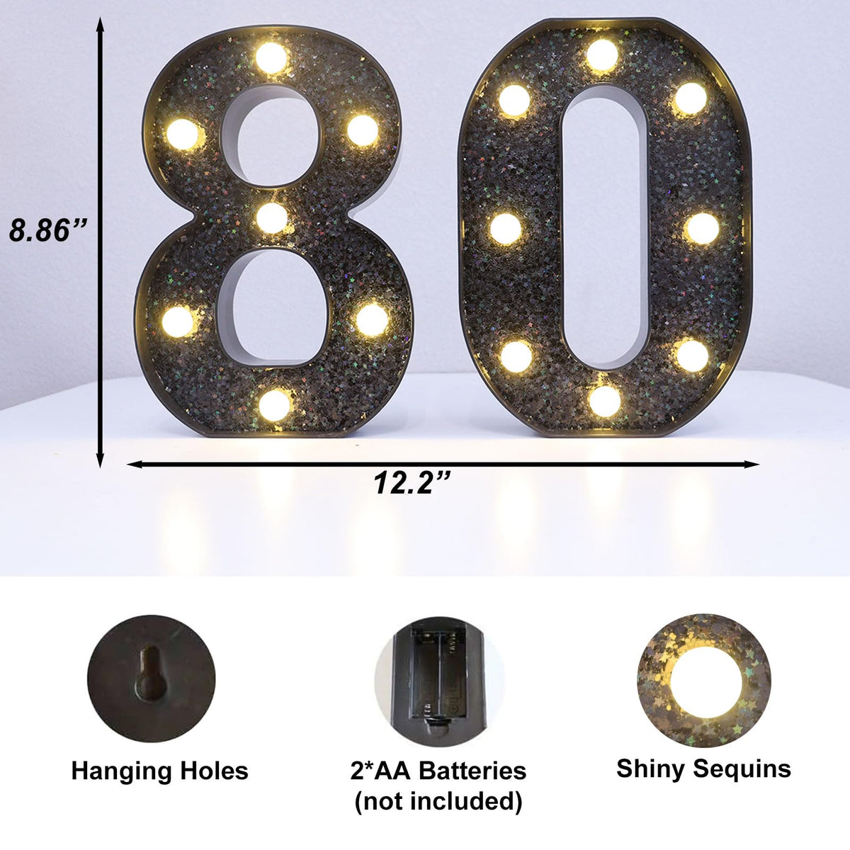 8.8 Decorative Led Light Up Numbers Glitter Marquee Numbers Lights For ...