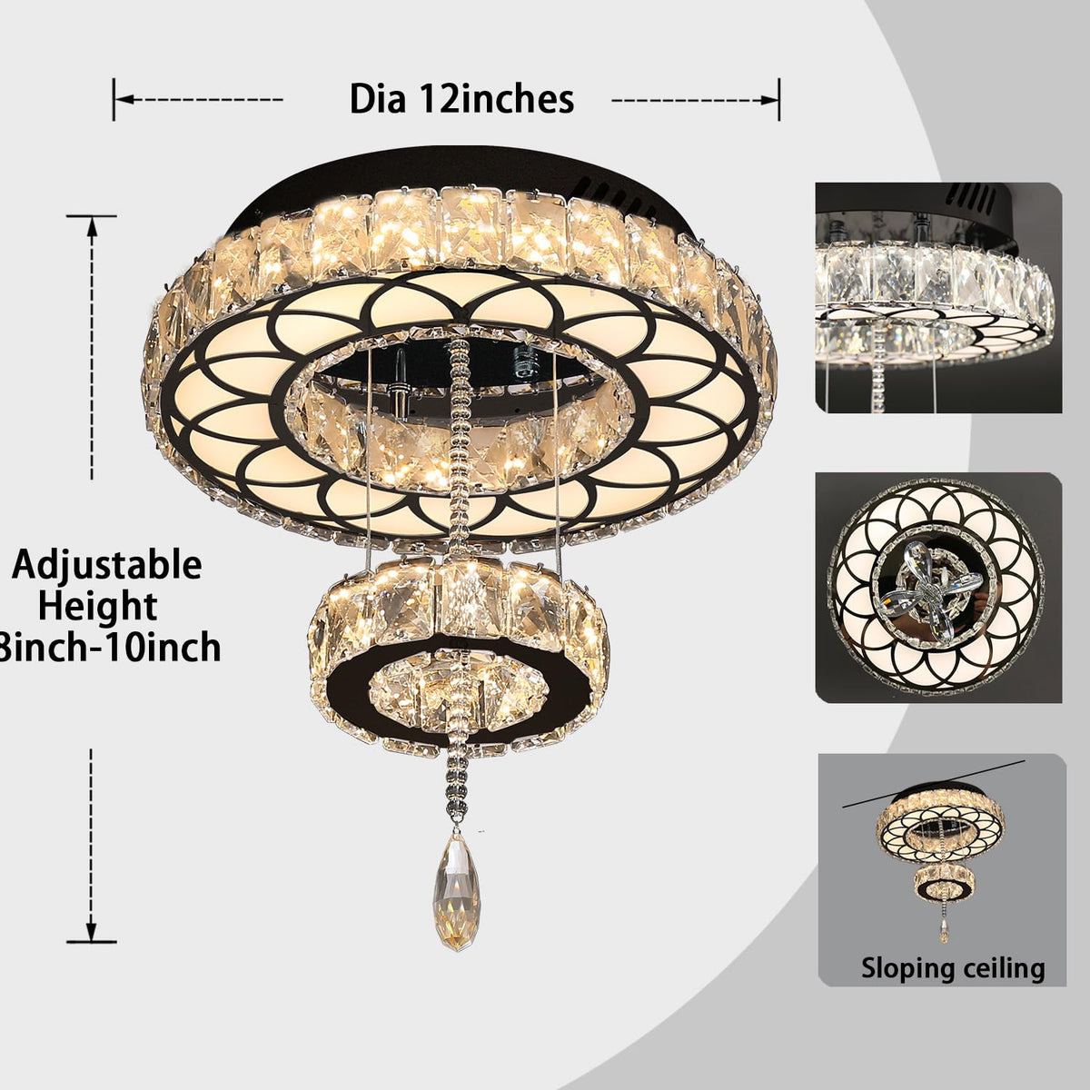 Flashing God Dia 12'' Crystal Mini Chandelier Crystal Black Ceiling ...
