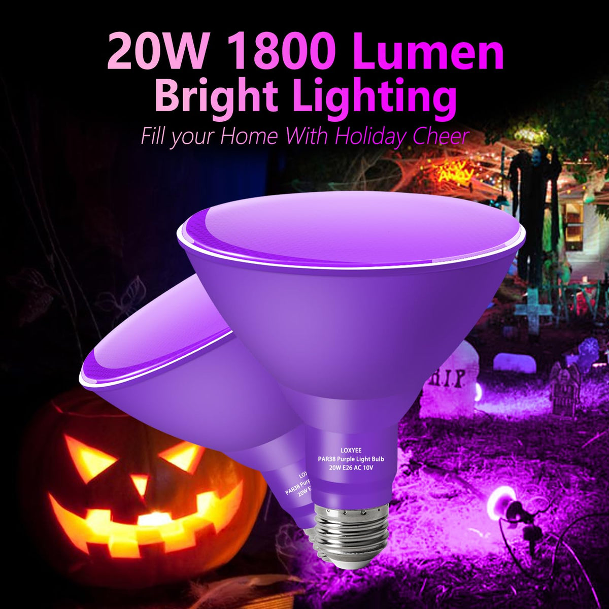 LOXYEE PAR38 Purple Flood Light Bulb, 2 Pack Dimmable, E26 Base, Outdo ...