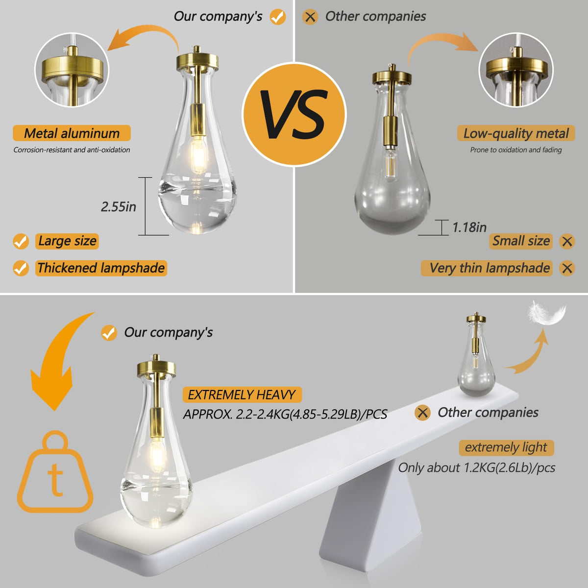 LIANGMH Raindrop Pendant Lights Kitchen Island Teardrop Gold Hanging ...