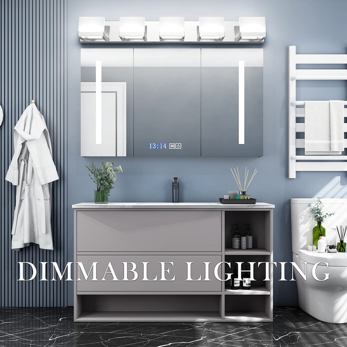 Tipace LED Vanity Light, 5 Lights, Dimmable, Chrome, Stainless Steel ...