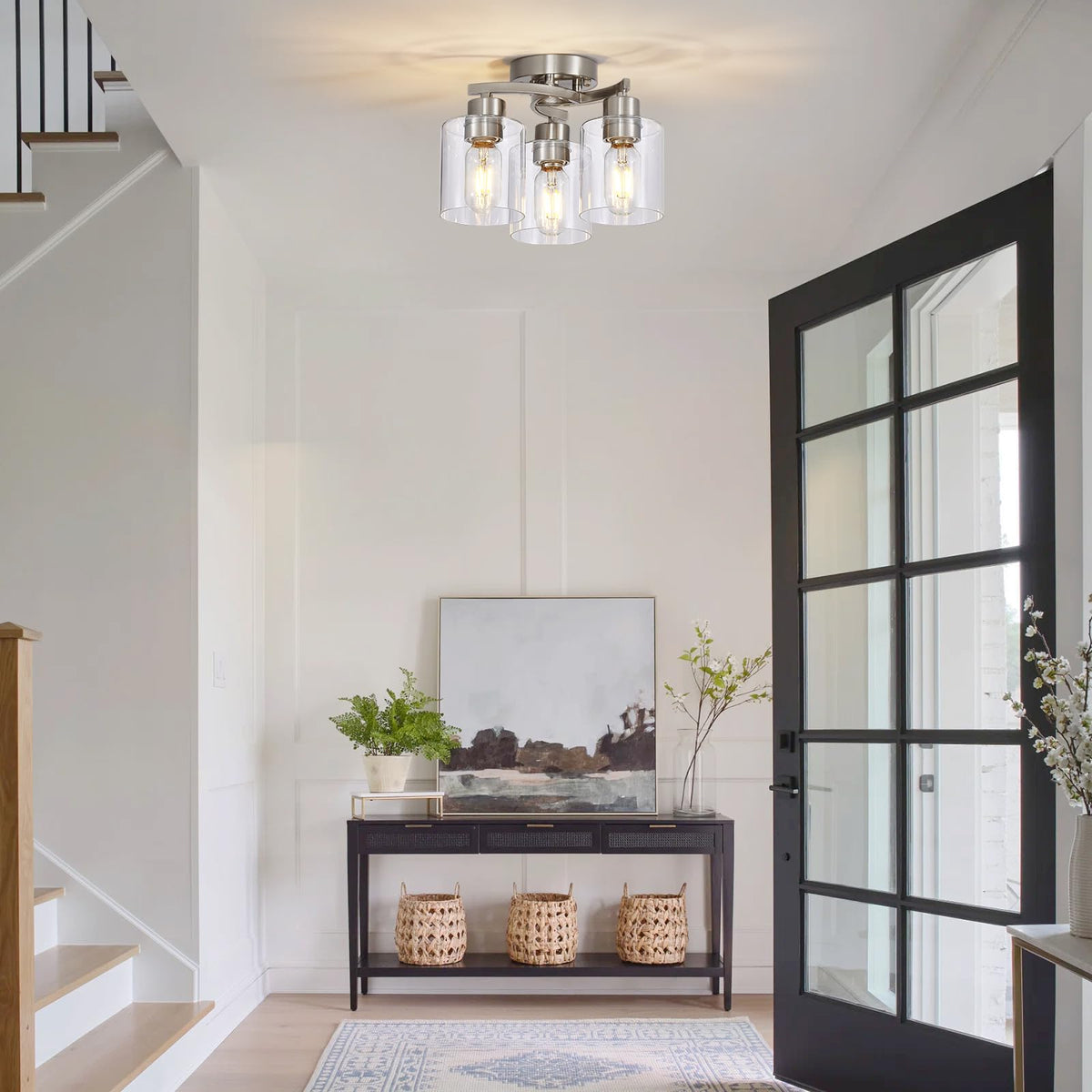 Eatich Semi Flush Mount Ceiling Light, 3 Light Ceiling Light Fixture ...