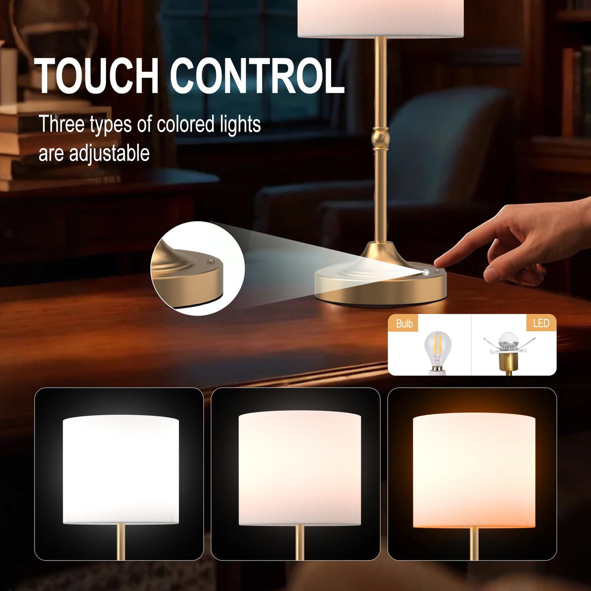 Yyxgoob Cordless Led Table Lamp,Portables Fabric Shade Desk Lamps, Rec ...