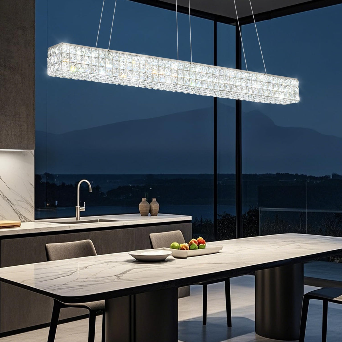 ykolupty Crystal Chandeliers - Modern Rectangular Pendant Light 48in S ...