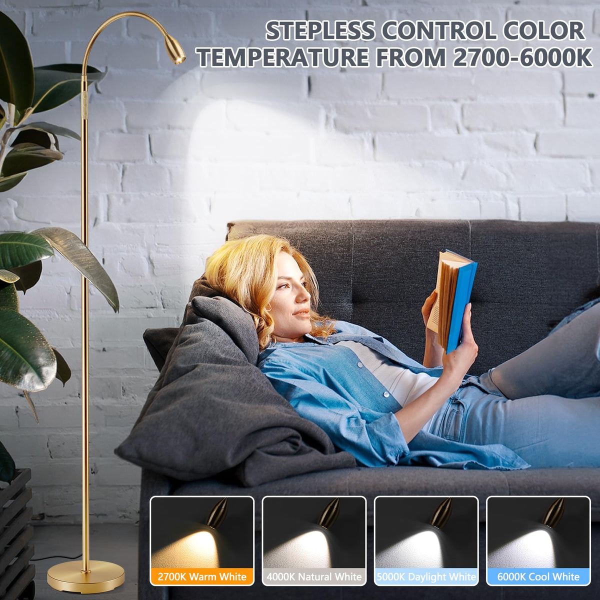 Reading Floor Lamp, 72'' Tall LED Lamp with Flexible Gooseneck ...