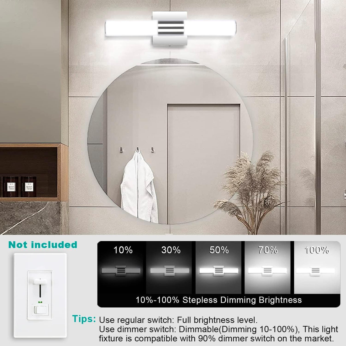 TRLIFE Modern Bathroom Vanity Light, 10W LED, Dimmable, 18.1inch, Stai ...