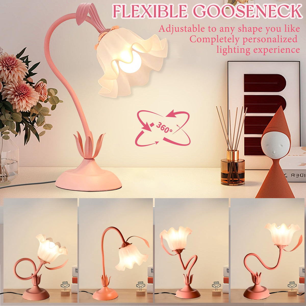 Cute Flower Desk Lamp, Bedside Vintage Flower Lamp with LED Bulb, 3 ...