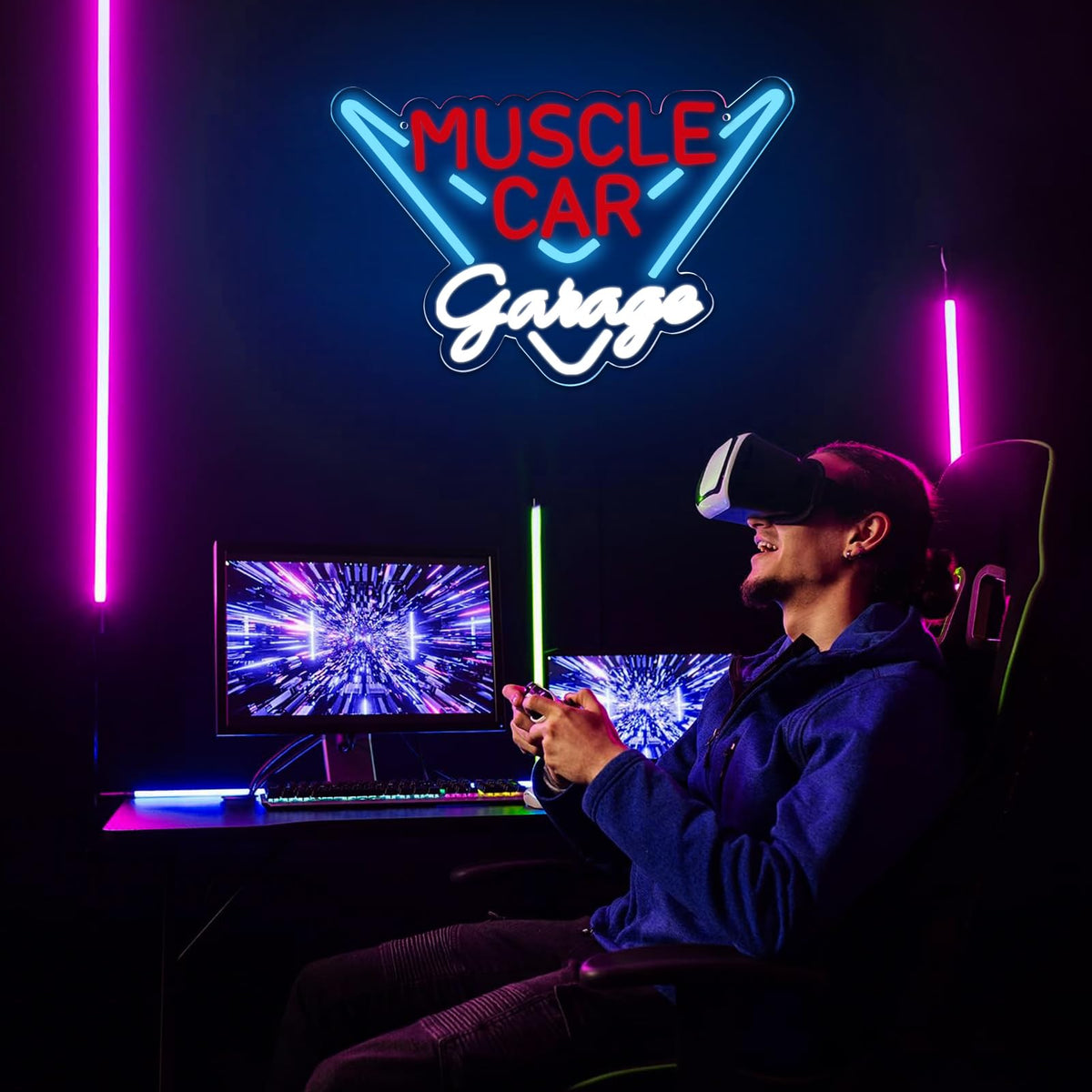 Pugna Neon Muscle Car Garage Sign - LED Wall Decor for Bedroom & Man C ...