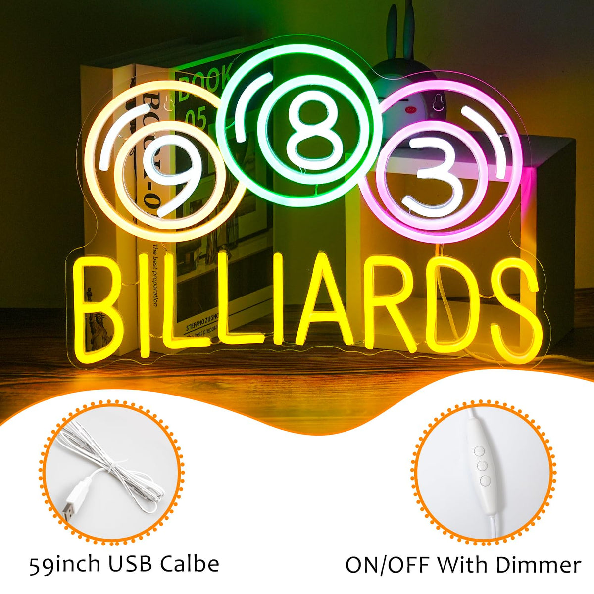 Billiards Neon Sign Led Colorful Neon Light For Wall Decor Dimmable Us ...