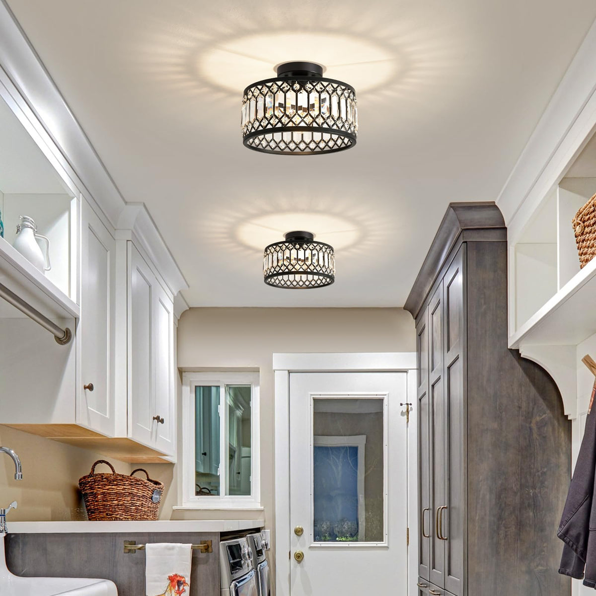 Yurnyq Crystal Ceiling Light Fixture, Modern Semi Flush Mount Ceiling ...