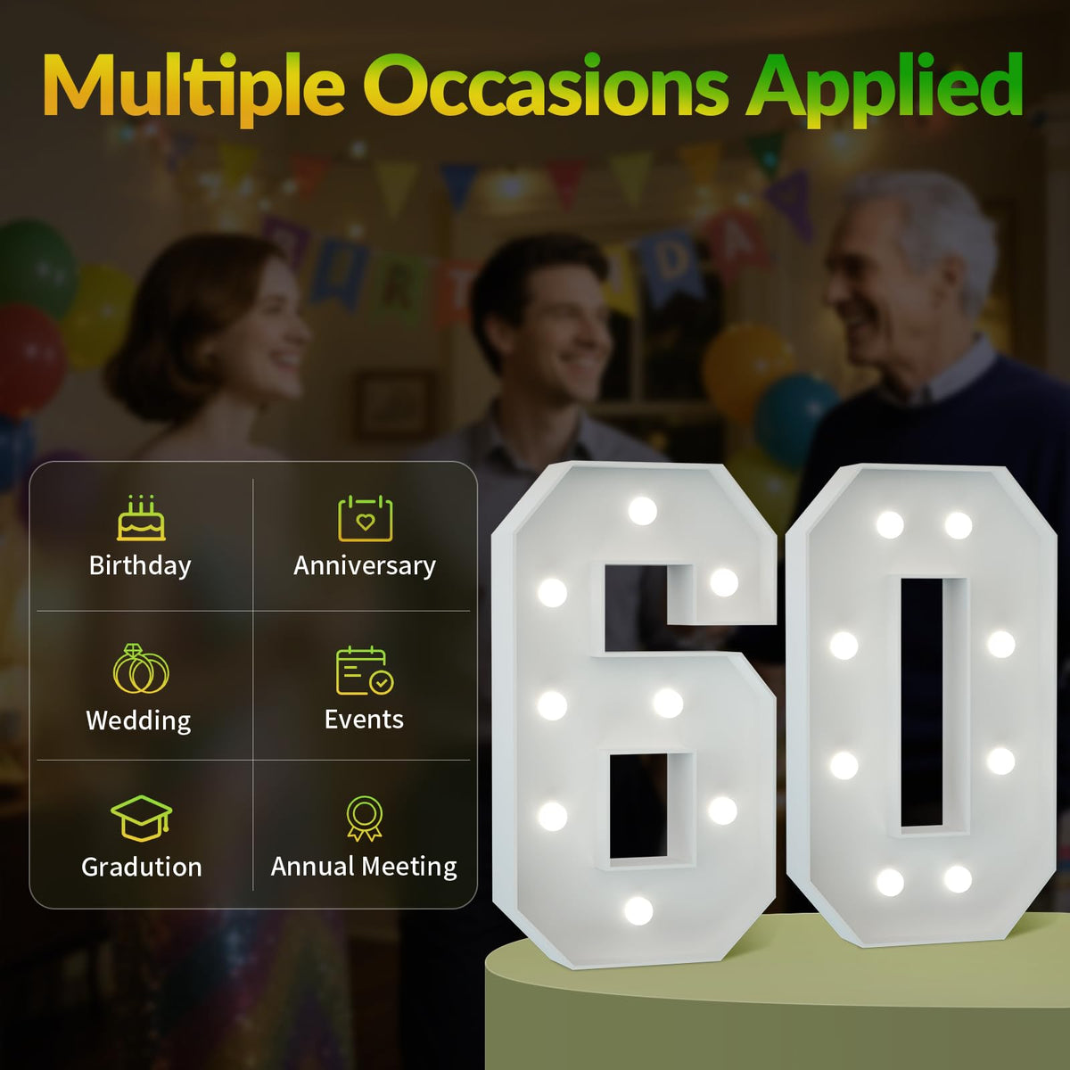 Joymuse 2.3Ft 60 Marquee Numbers 60 Light Up Numbers 60Th Birthday Dec ...