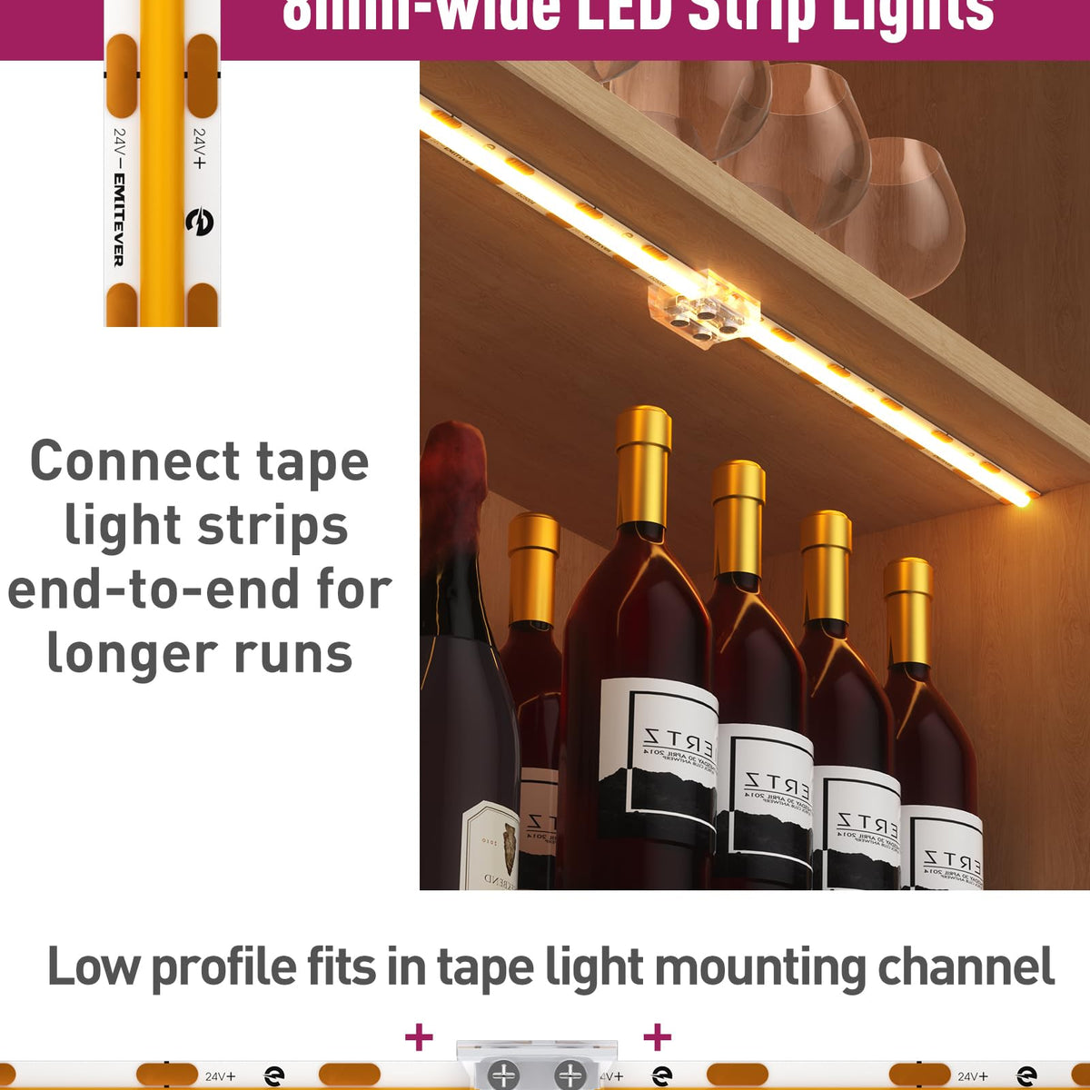 Emitever Led Strip Connectors,12 Packs Led Tape Light Connector 2 Pin ...