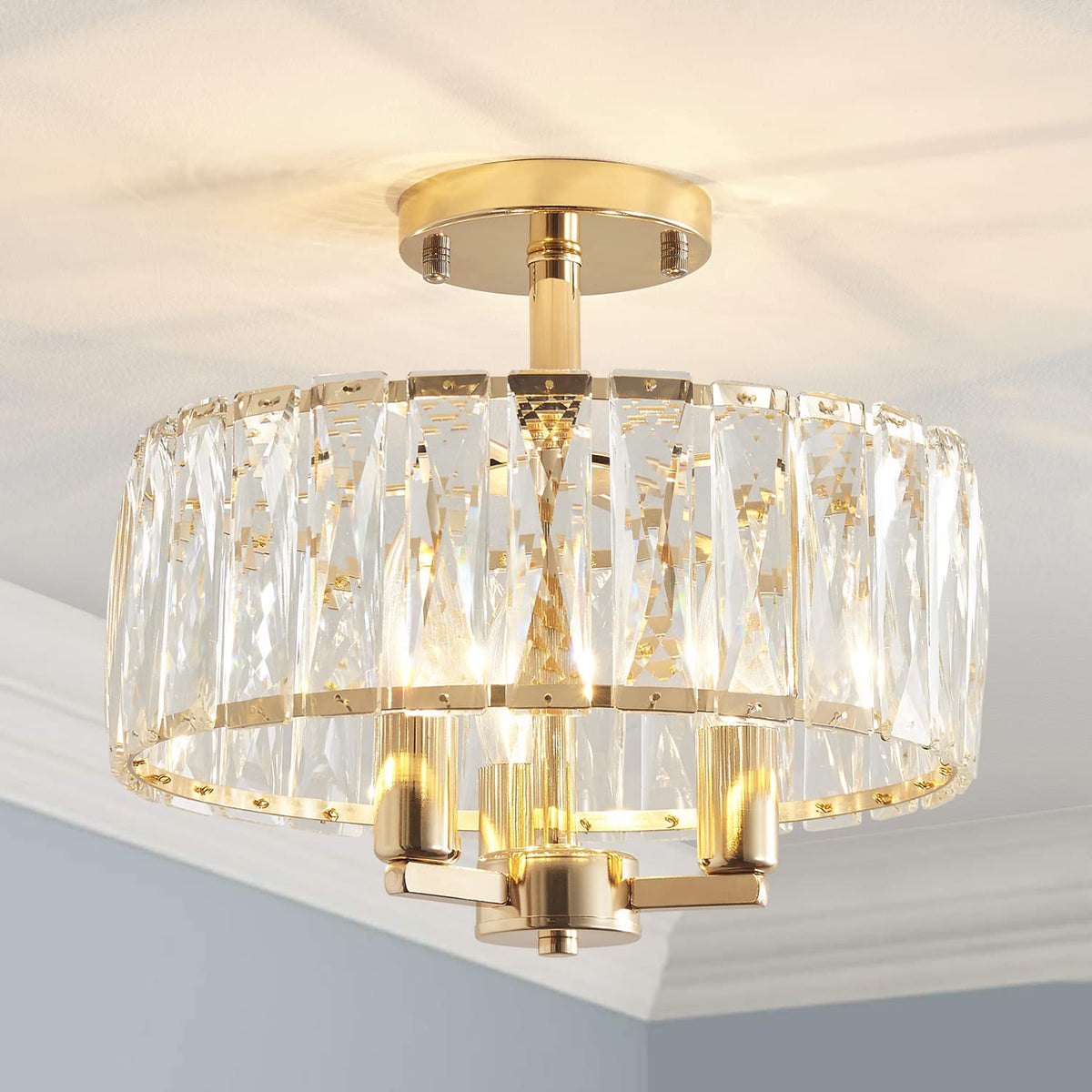 AGV LIGHTING CL003G K9 Crystal Semi Flush Mount Ceiling Light Fixture ...