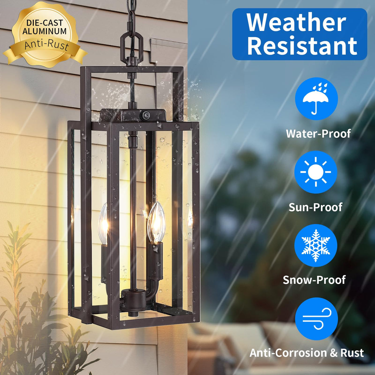 17.8'' Large Outdoor Pendant Light 2-Light, Dusk To Dawn Modern Brown ...